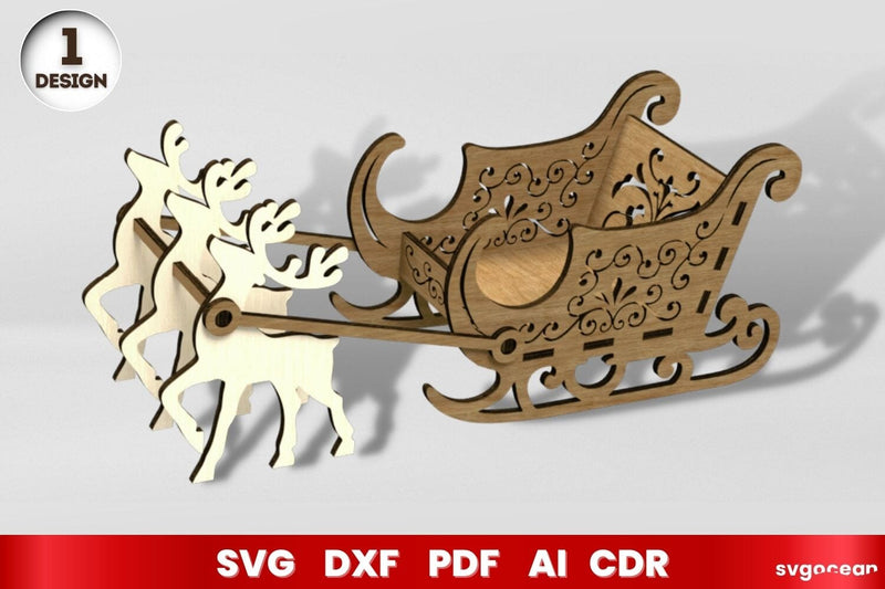 Laser Cut Santa Claus Sleigh SVG | 3D Layered | Glowforge - So Fontsy