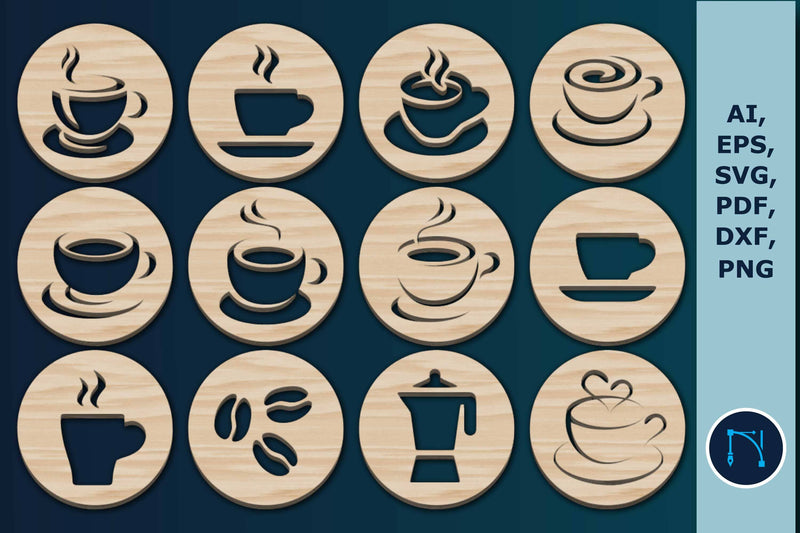 Laser-cut tea/coffee coasters Bundle SVG - So Fontsy