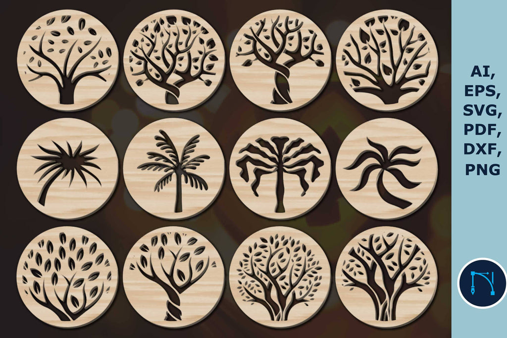 Laser Cut Tree Coaster Grill Trivet SVG Bundle - So Fontsy