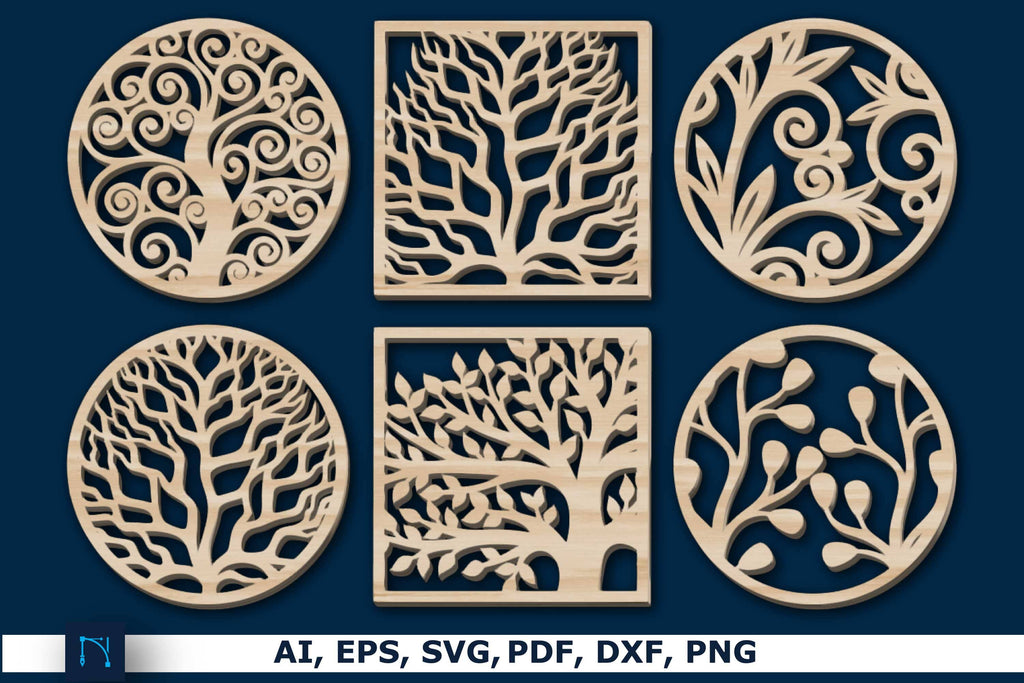 Laser-cut tree wall decor SVG Bundle - So Fontsy