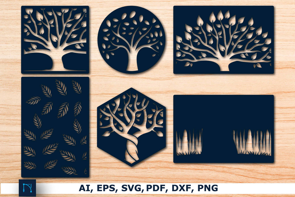 Laser-cut tree wall decor SVG Bundle - So Fontsy