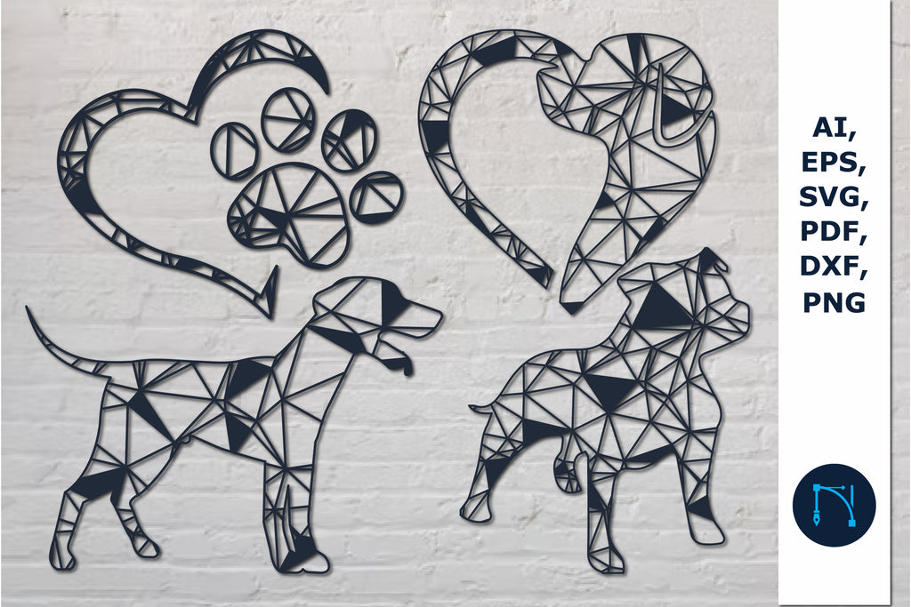 laser cut Wall Geometric dog SVG bundle - So Fontsy