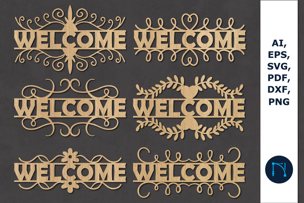 laser cut welcome door sign SVG bundle - So Fontsy