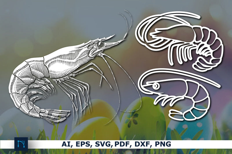 laser/paper cut sea shrimp SVG Bundle - So Fontsy