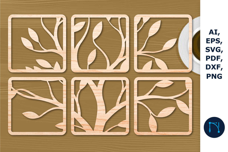 laser/Papercut Tree Coasters SVG Bundle - So Fontsy