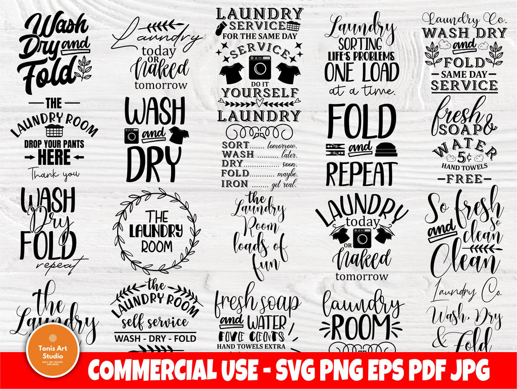Laundry SVG Bundle, Laundry Room Signs, Cut Files - So Fontsy