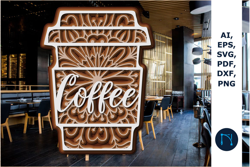 layer 3d coffee cup laser cutting SVG - So Fontsy