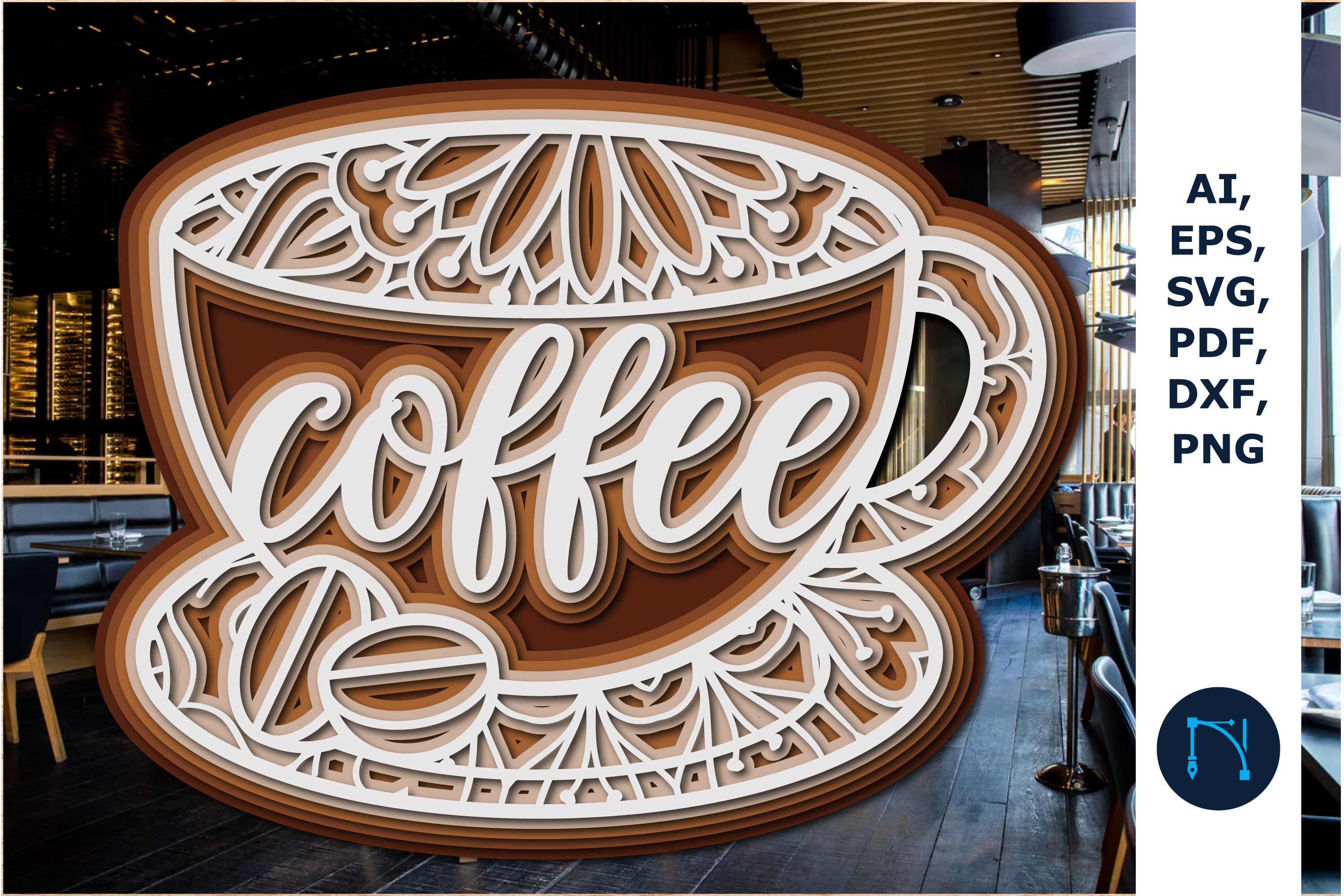 layer 3d coffee cup laser cutting SVG - So Fontsy