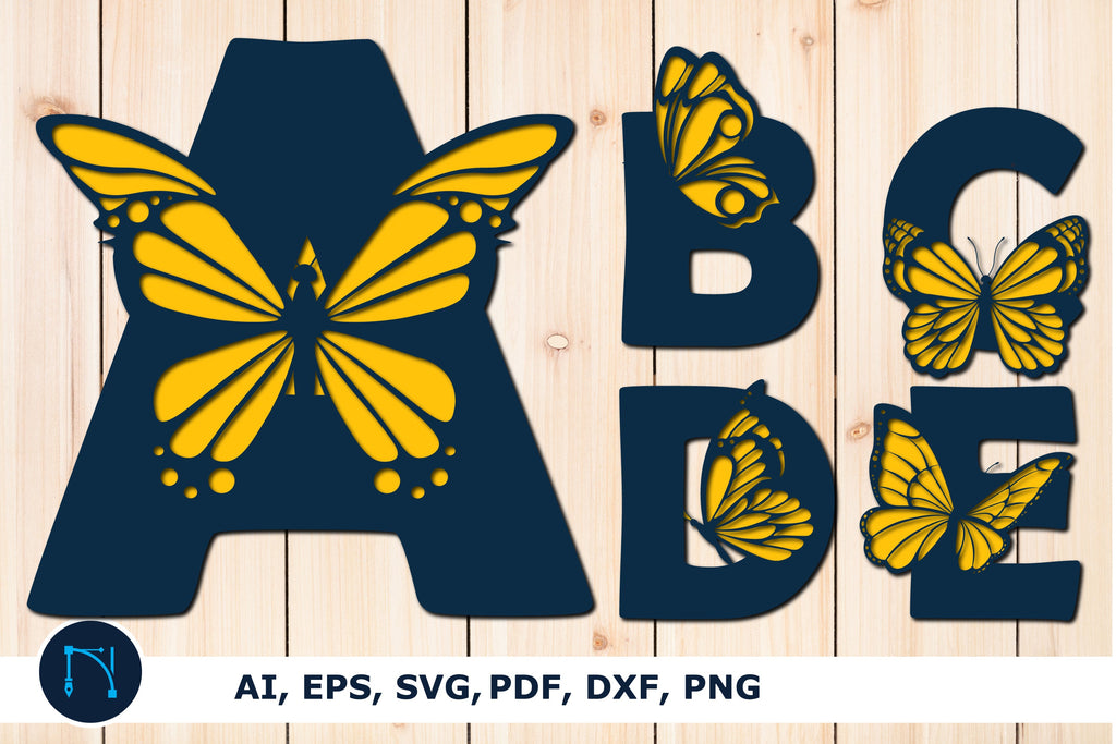 layer butterfly Alphabet SVG bundle - So Fontsy