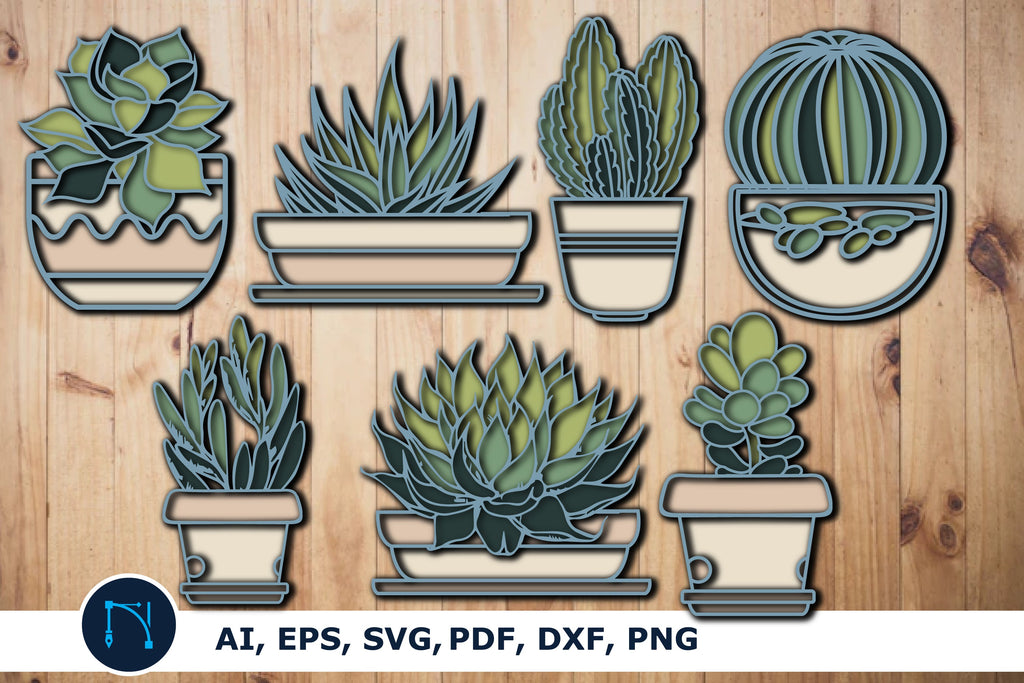 layer paper cut Succulents svg BUNDLE - So Fontsy