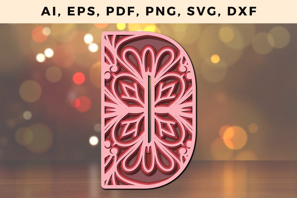 Layered Alphabet D Letter 3D Mandala Svg - So Fontsy