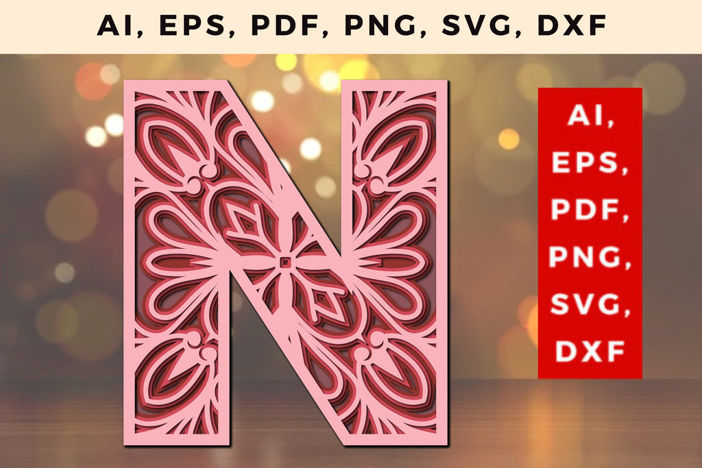 Layered Alphabet N Letter 3D Mandala Svg - So Fontsy