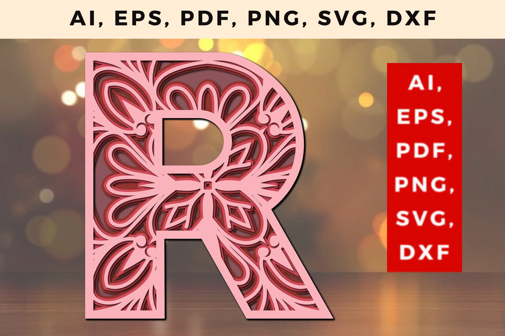 Layered Alphabet R Letter 3D Mandala Svg - So Fontsy