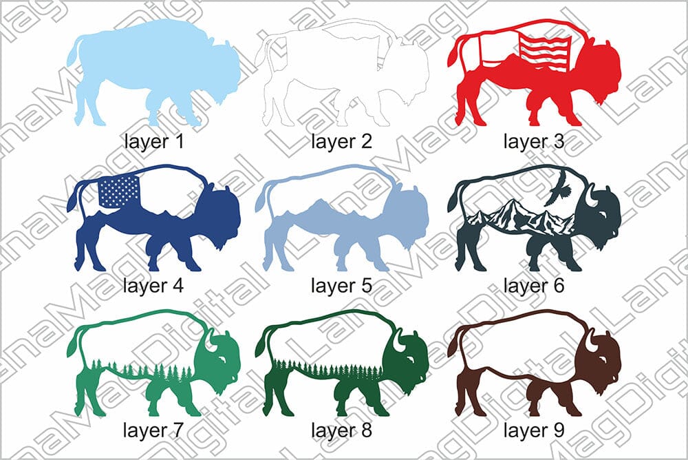 Layered Bison patriotic svg, 4-th of july USA Buffalo svg, American ...