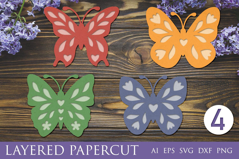 Layered butterflies and flowers svg bundle, Butterfly 3d papercut ...