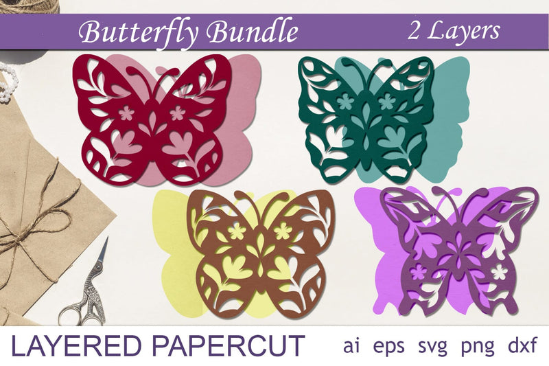 Layered butterflies and flowers svg bundle, Butterfly 3d papercut ...
