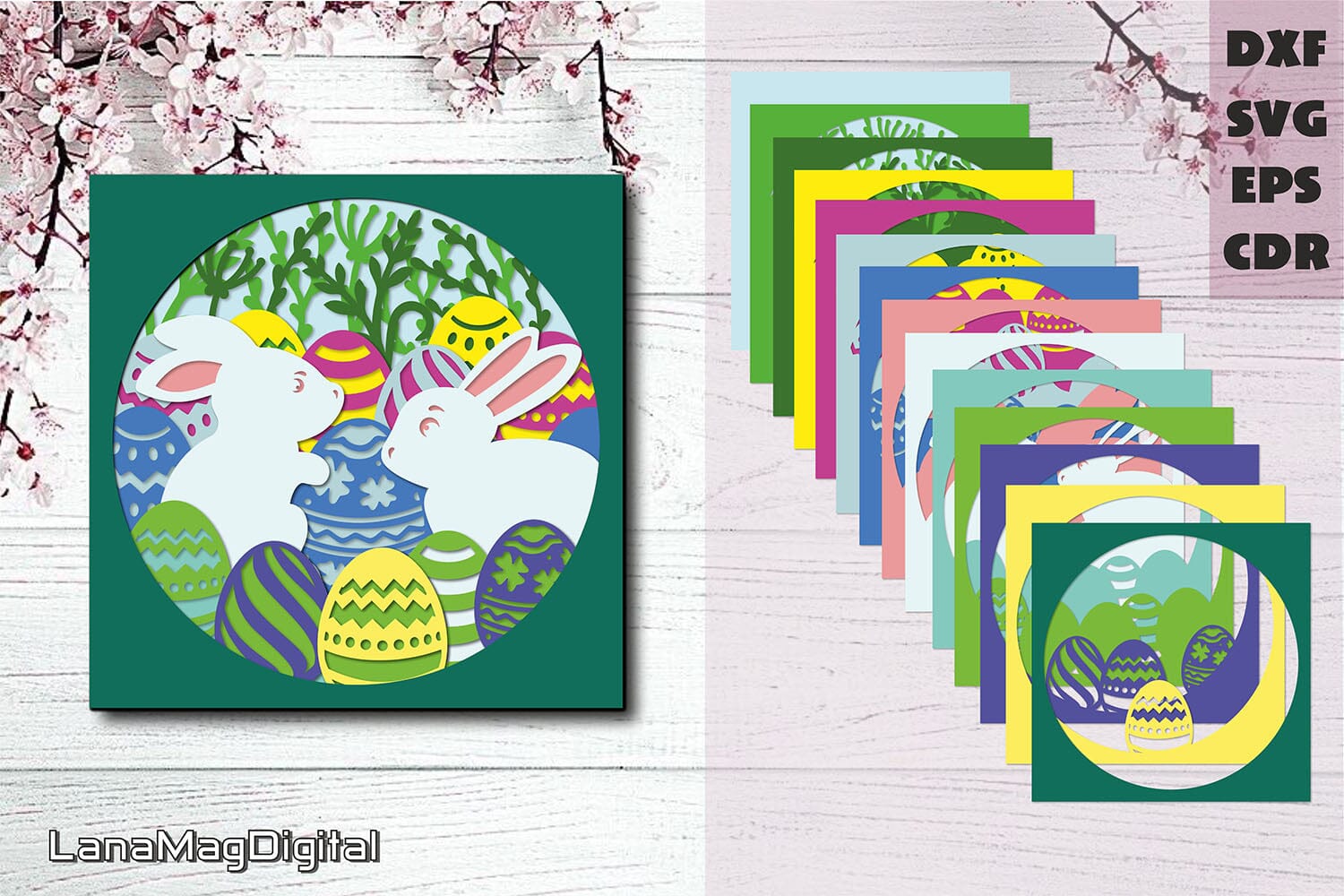 Layered Easter bunny svg, Easter eggs svg, Happy Easter svg - So Fontsy