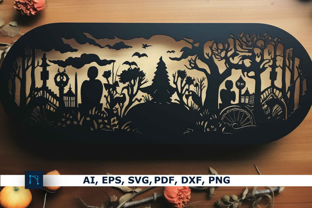 Layered Halloween Scene Decor SVG - So Fontsy