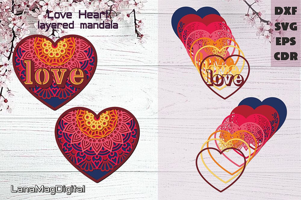 Layered heart mandala svg, Valentines day decor svg, Love mandala - So ...
