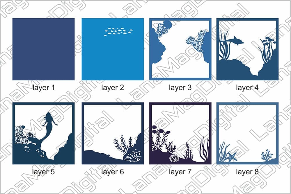 Layered mermaid svg, Layered underwater world svg, Dolphin - So Fontsy