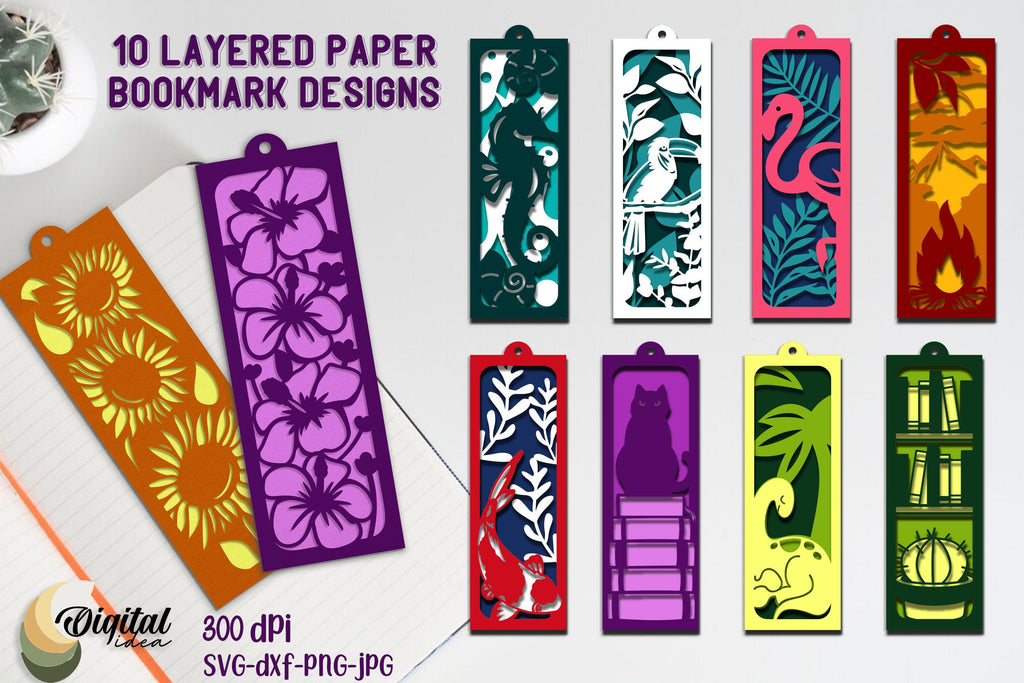 Layered Paper Bookmark Bundle. PaperCut. Bookmark SVG - So Fontsy