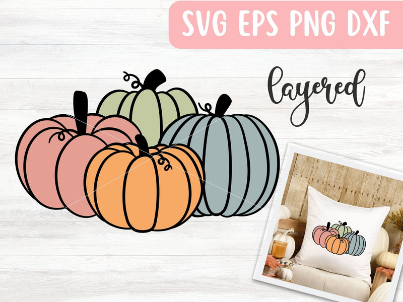 Layered Pumpkins SVG File for Cricut or Silhouette, Thanksgiving SVG ...