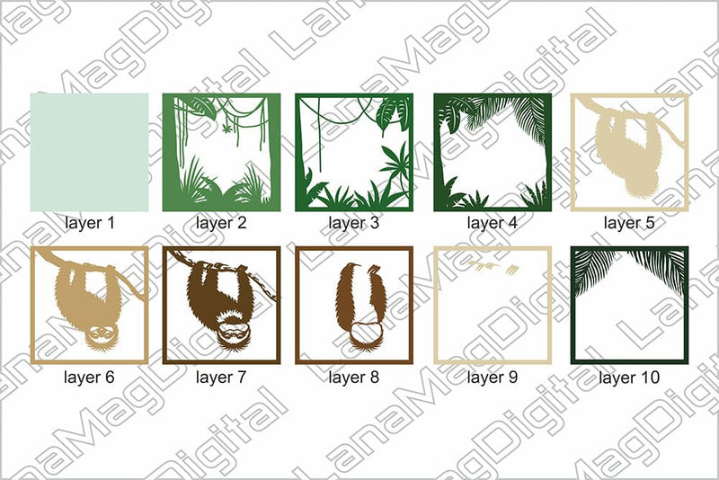 Layered sloth svg, Cute Sloth svg, Layered Tropical svg - So Fontsy