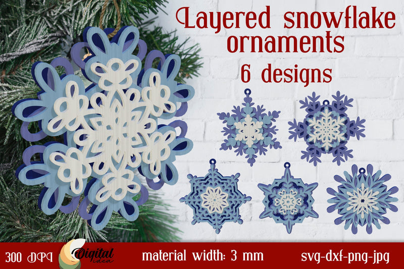 Layered Snowflake Ornaments Bundle Laser Cut. Snowflake SVG - So Fontsy