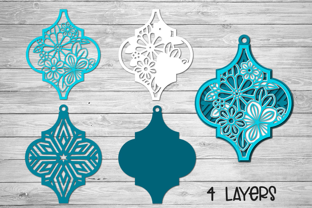 Layered SVG Christmas Ornament, 3d SVG Floral Tile Ornament. - So Fontsy