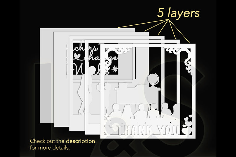 Layered Teacher Shadow Box Svg | 3D Light Box Template - So Fontsy
