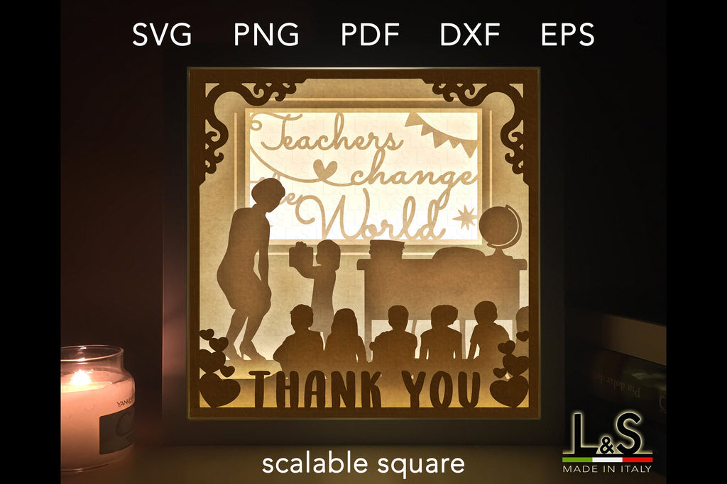 Layered Teacher Shadow Box Svg | 3D Light Box Template - So Fontsy