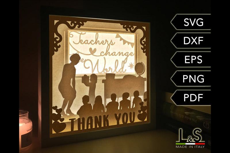 Layered Teacher Shadow Box Svg | 3D Light Box Template - So Fontsy