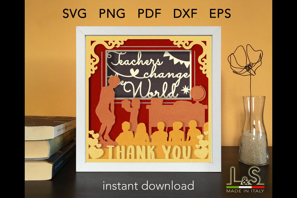 Layered Teacher Shadow Box Svg | 3D Light Box Template - So Fontsy