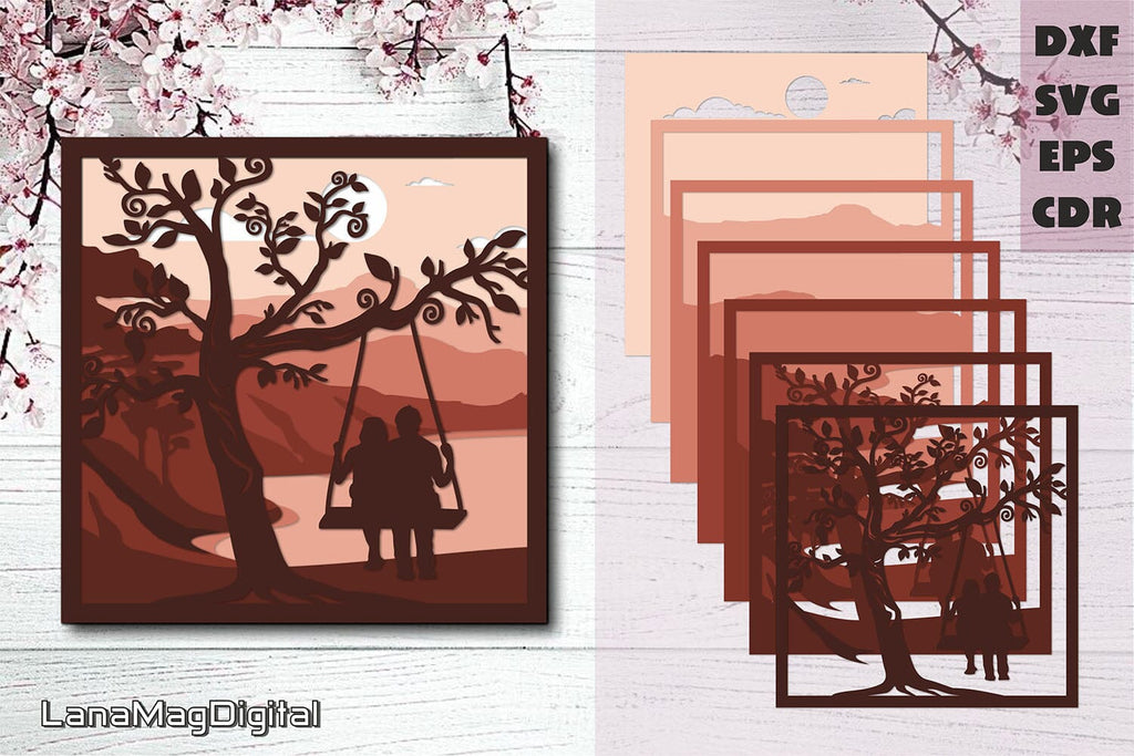 Layered tree swing svg Love Couple on a Swing Valentines day - So Fontsy