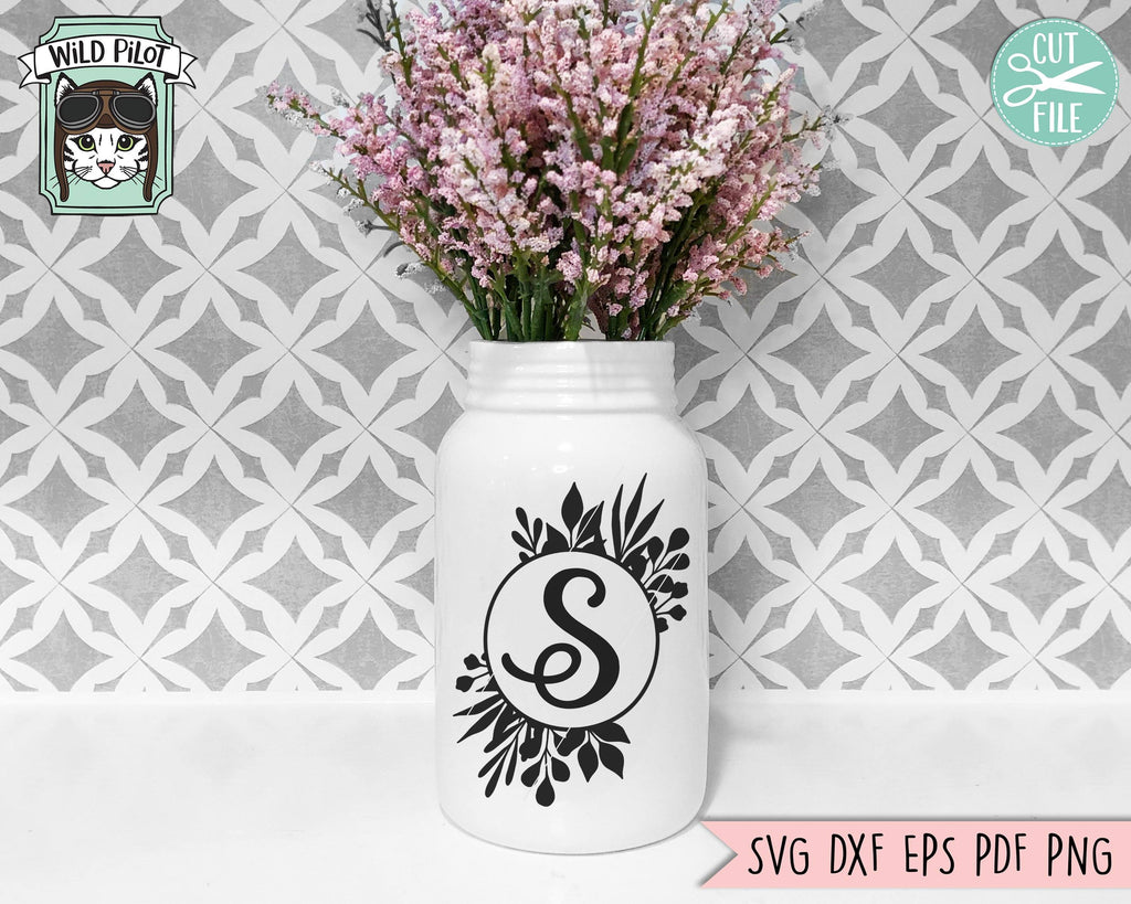 Leaf Shape Monogram Frame SVG Cut Files - So Fontsy