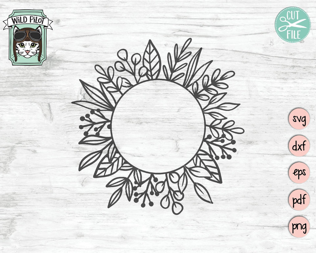 Leaf Split Monogram Frame SVG Cut File - So Fontsy