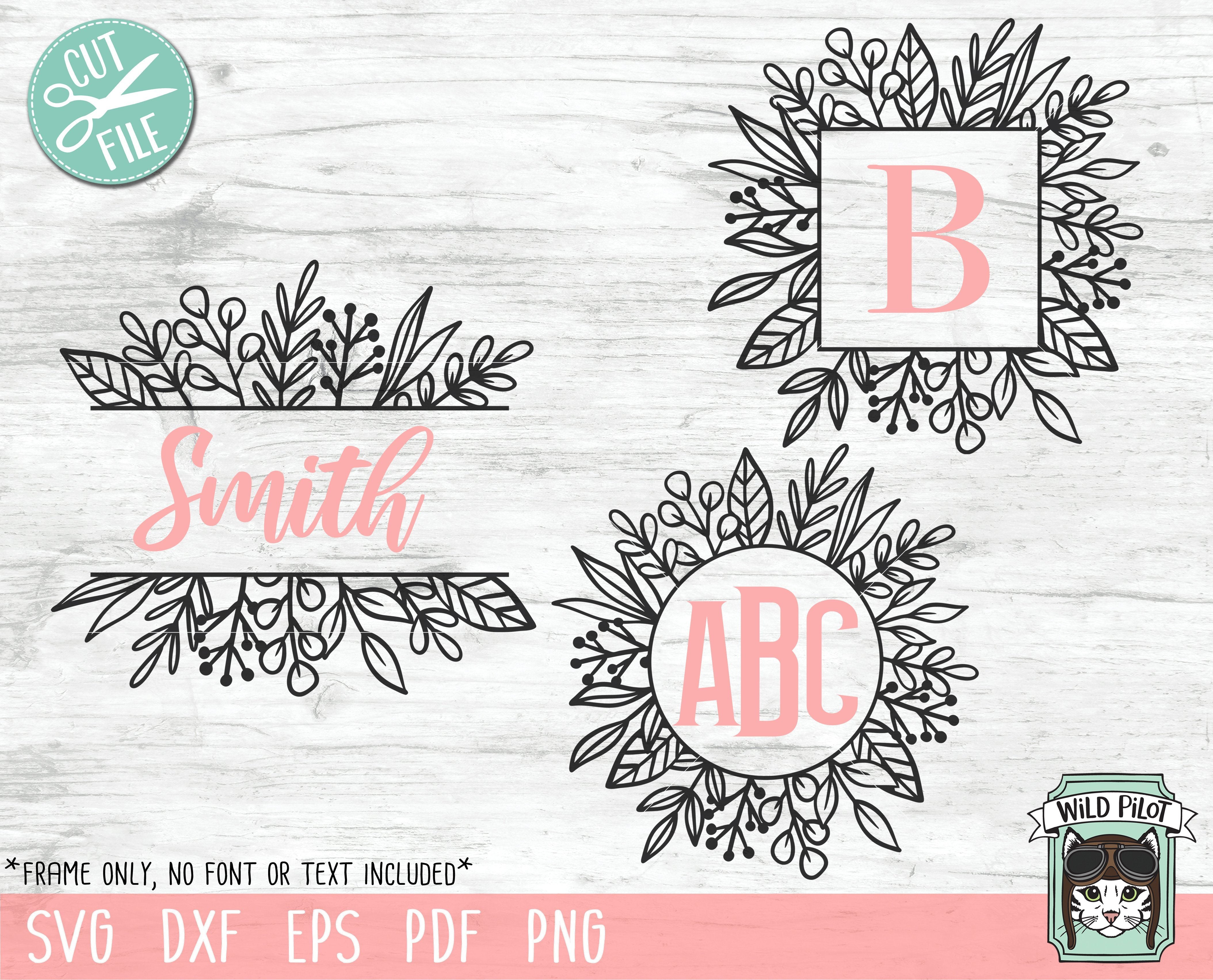Leaf Split Monogram Frame SVG Cut File - So Fontsy