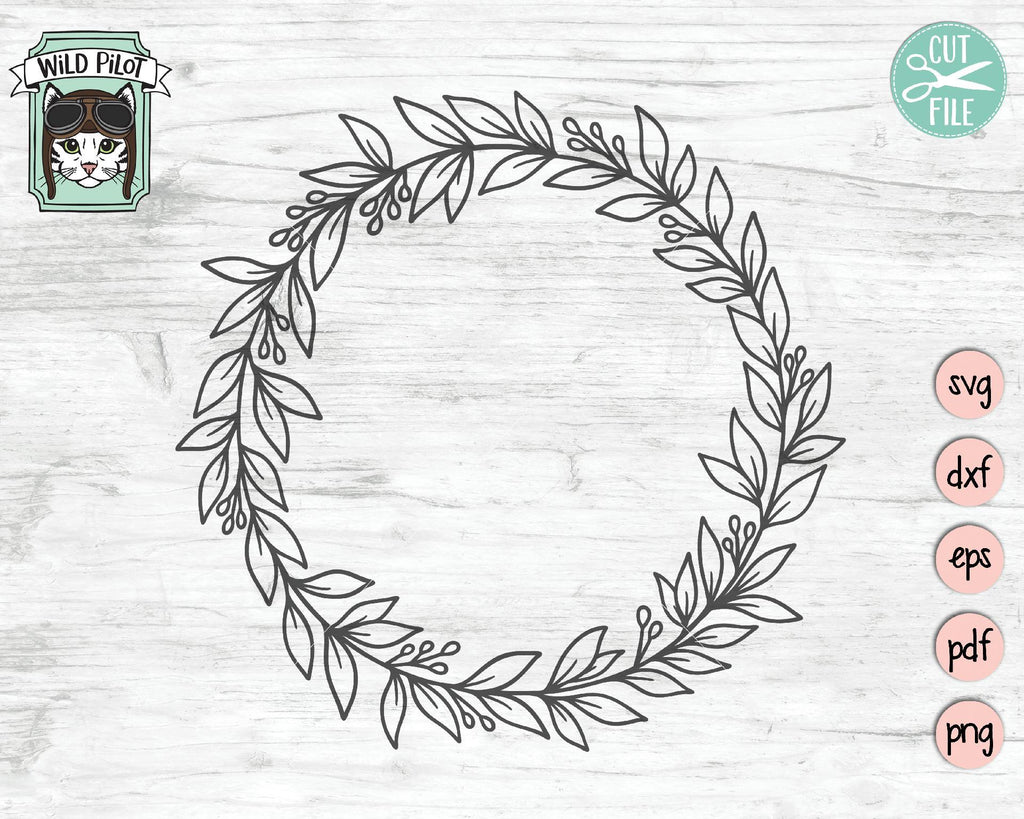 Leaf Wreath Monogram Frame SVG Cut File - So Fontsy