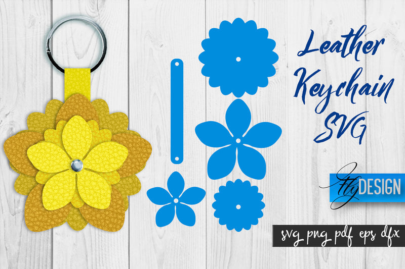 Leather Keychain Flower SVG Bundle | Key Fob SVG | Bag Tag Design - So ...