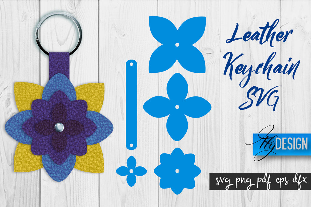 Leather Keychain Flower SVG | Key Fob SVG | Bag Tag Design - So Fontsy