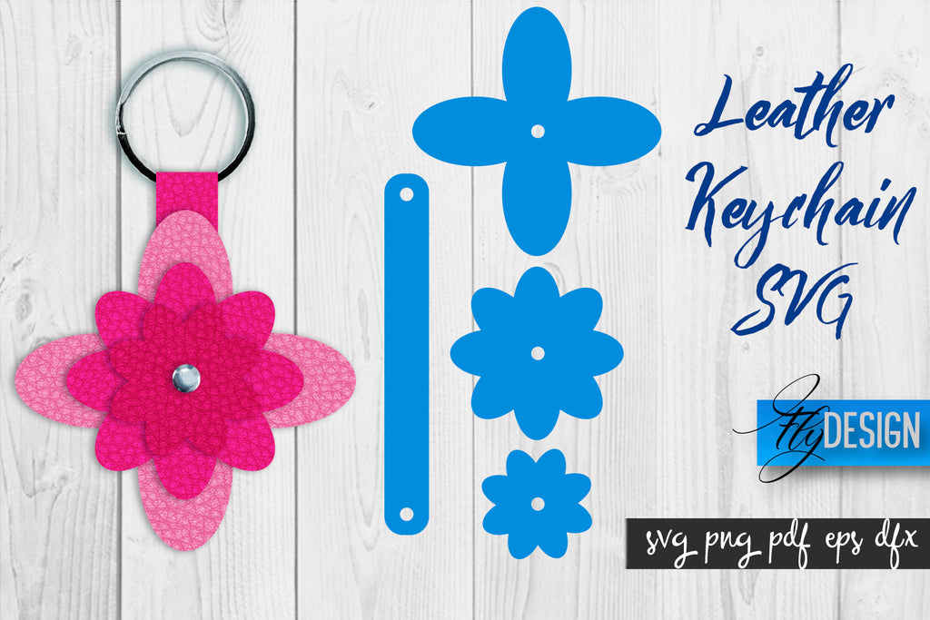 Leather Keychain Flower SVG | Key Fob SVG | Bag Tag Design - So Fontsy
