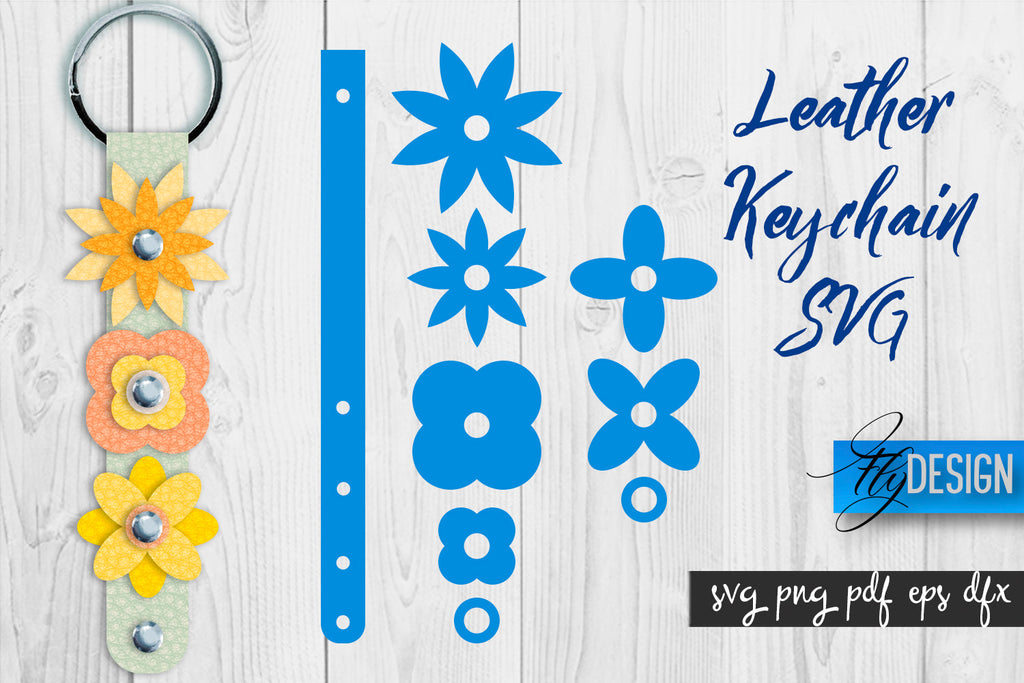 Leather Keychain Flower SVG | Key Fob SVG | Bag Tag Design - So Fontsy