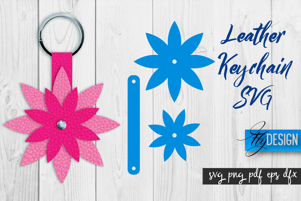 Leather Keychain Flower SVG | Key Fob SVG | Bag Tag Design - So Fontsy