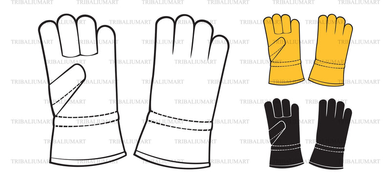 Leather Safety Gloves. Cut files for Cricut. Clip Art silhouettes (eps ...