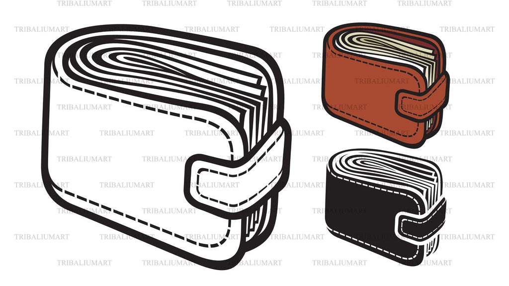 Leather wallet. Cut files for Cricut. Clip Art silhouettes (eps, svg ...