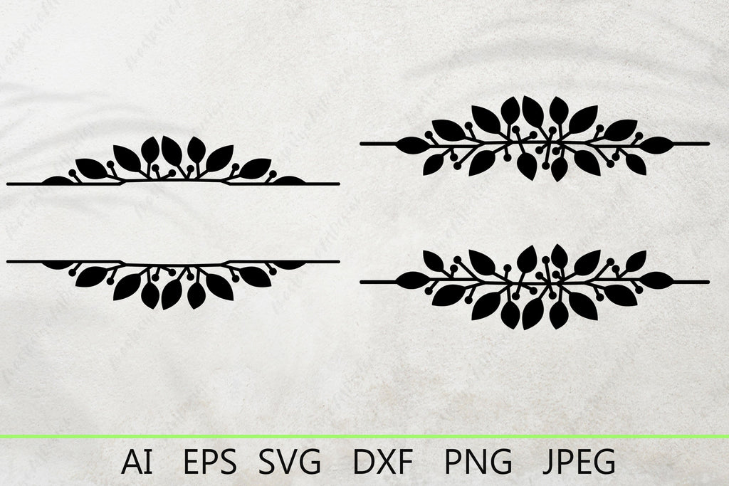 Leaves split monogram svg, Floral border svg, Last name monogram - So ...