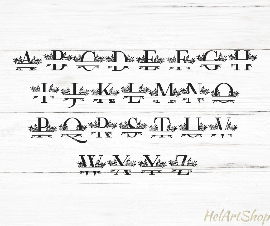 Leaves Split Monogram SVG, Leaf Alphabet SVG - So Fontsy