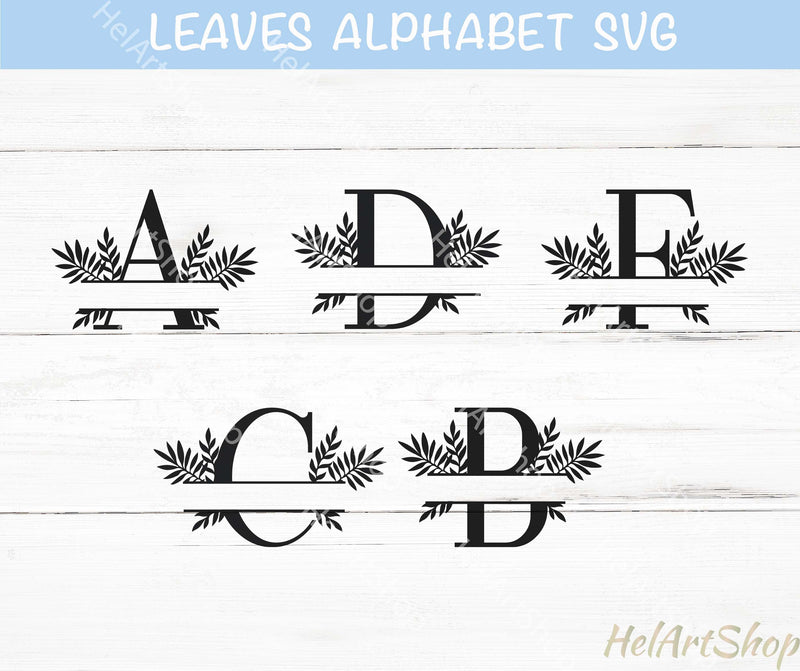 Leaves Split Monogram SVG, Leaf Alphabet SVG - So Fontsy