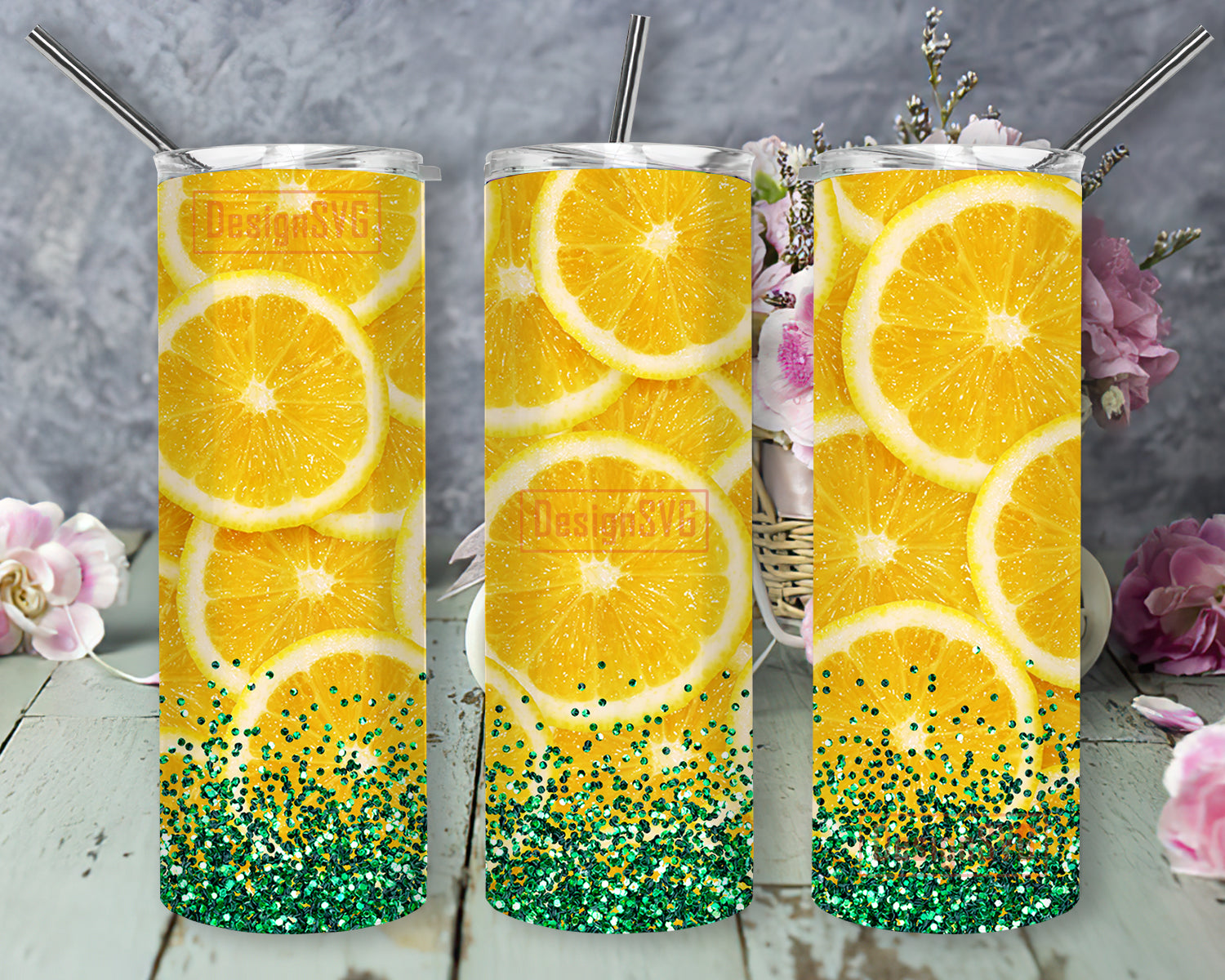 Lemons 20oz Full Tumbler Wrap, Summer Lemons Tumbler Png, Lemons Glitter Design Png, Fruit ...