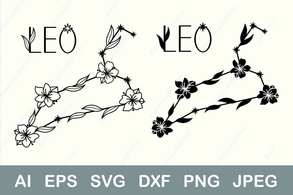 Leo zodiac sign svg, Leo constellation with flowers, Horoscope - So Fontsy